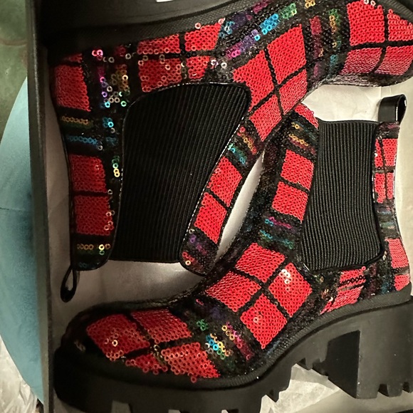 Betsy Johson | Shoes | Great Booties In A Multi Color Plaid ...
